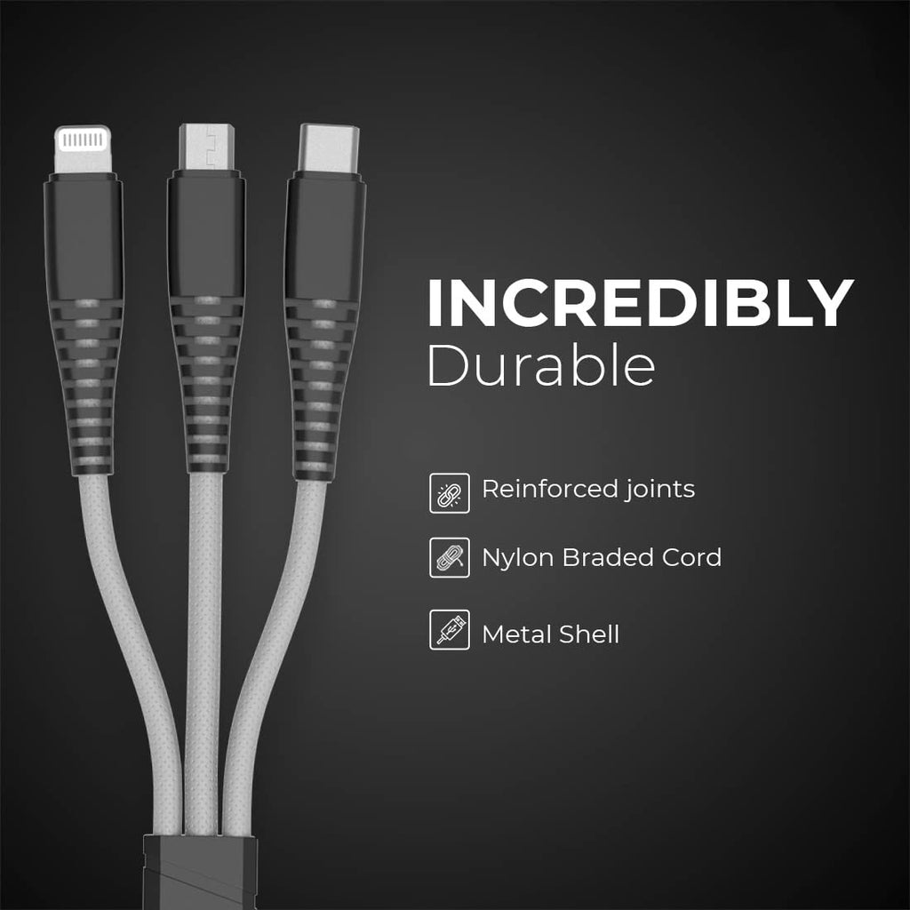 Nylon Braided 3 in 1 Multifunction Charging Cable for Android, iOS and ...