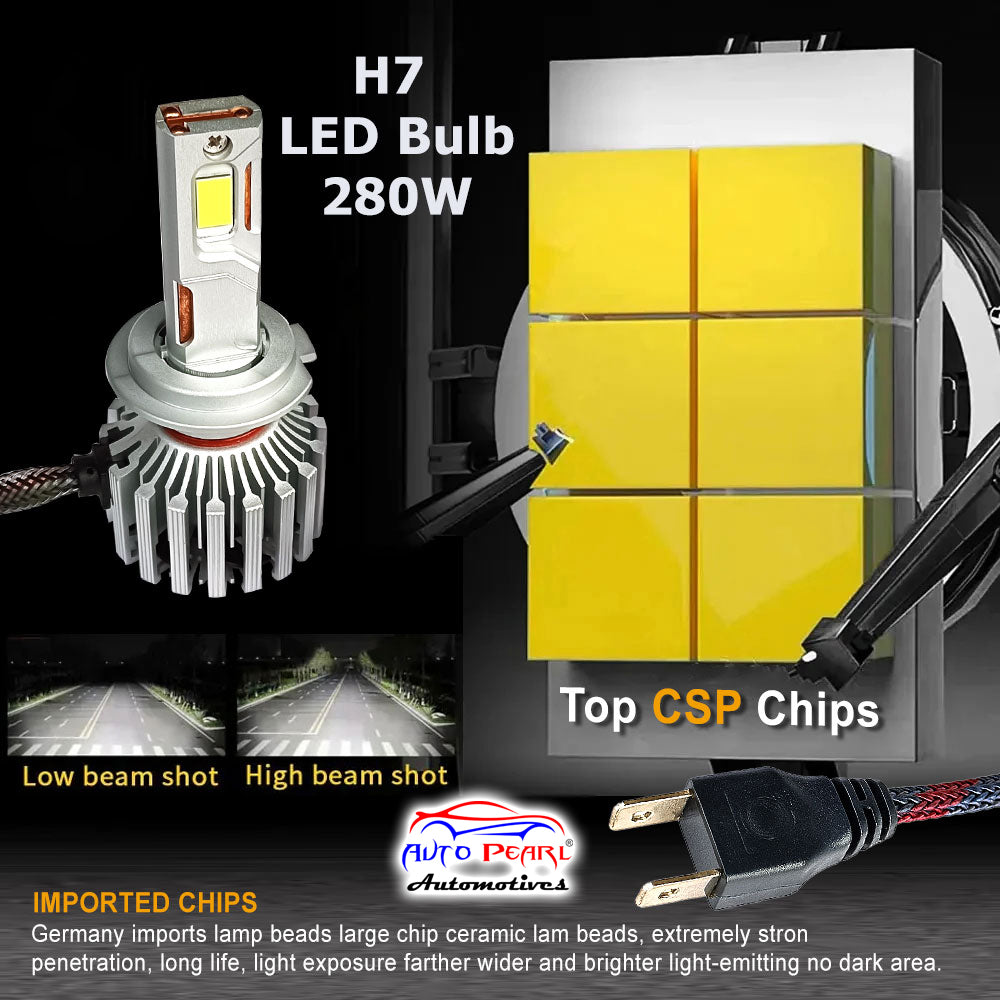 Auto Pearl H7 LED Headlight Bulb for Car 280W 18000LM 6000K (White Lig ...