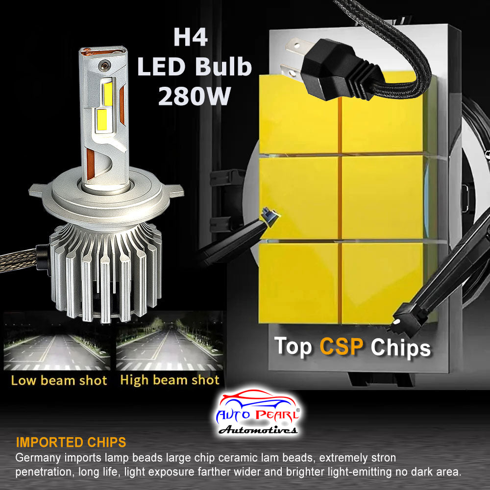 Auto Pearl H4 LED M38 Headlight Bulb for Car 280W 18000LM 6000K (White ...