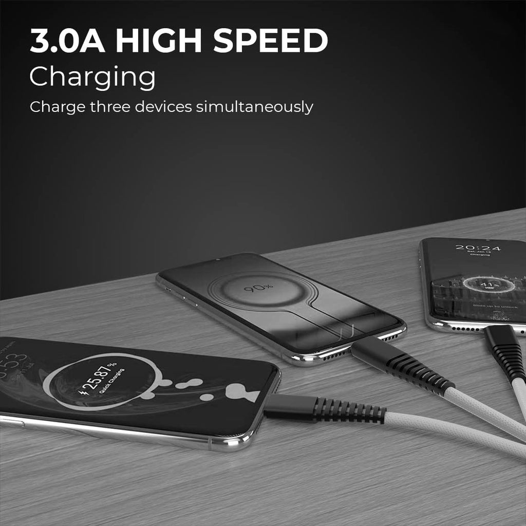 Nylon Braided 3 in 1 Multifunction Charging Cable for Android, iOS and ...